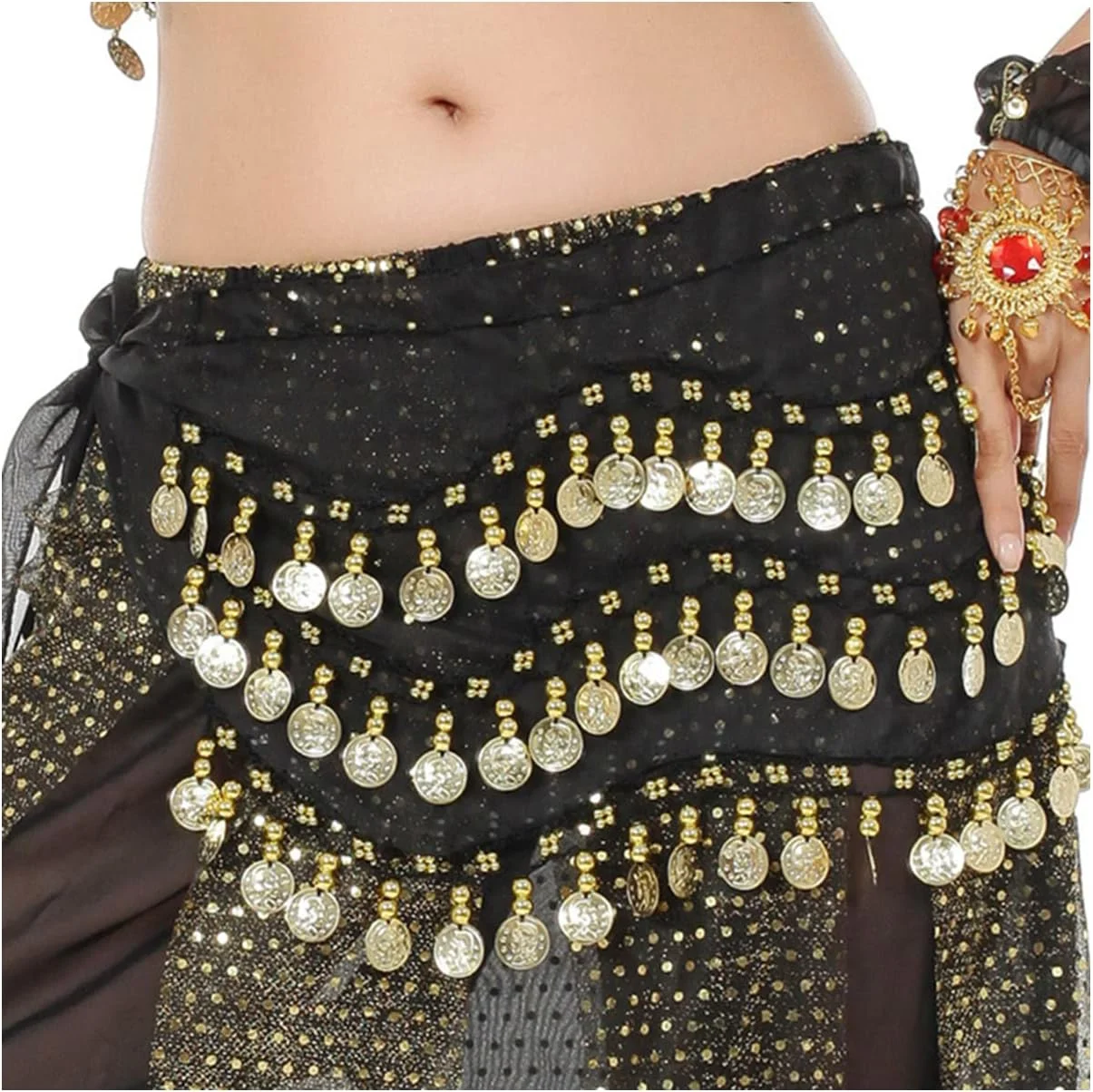 Chiffon Dangling 128 Pcs Gold/Silver Coins Ornaments Belly Dance Hip ...