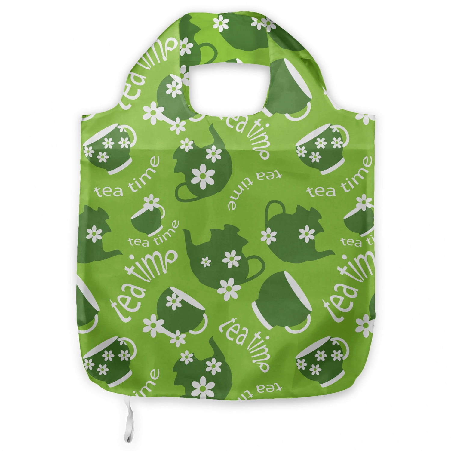 Tea Party Portable Fabric Shopping Bag, Tea Time Theme with Teapots and ...