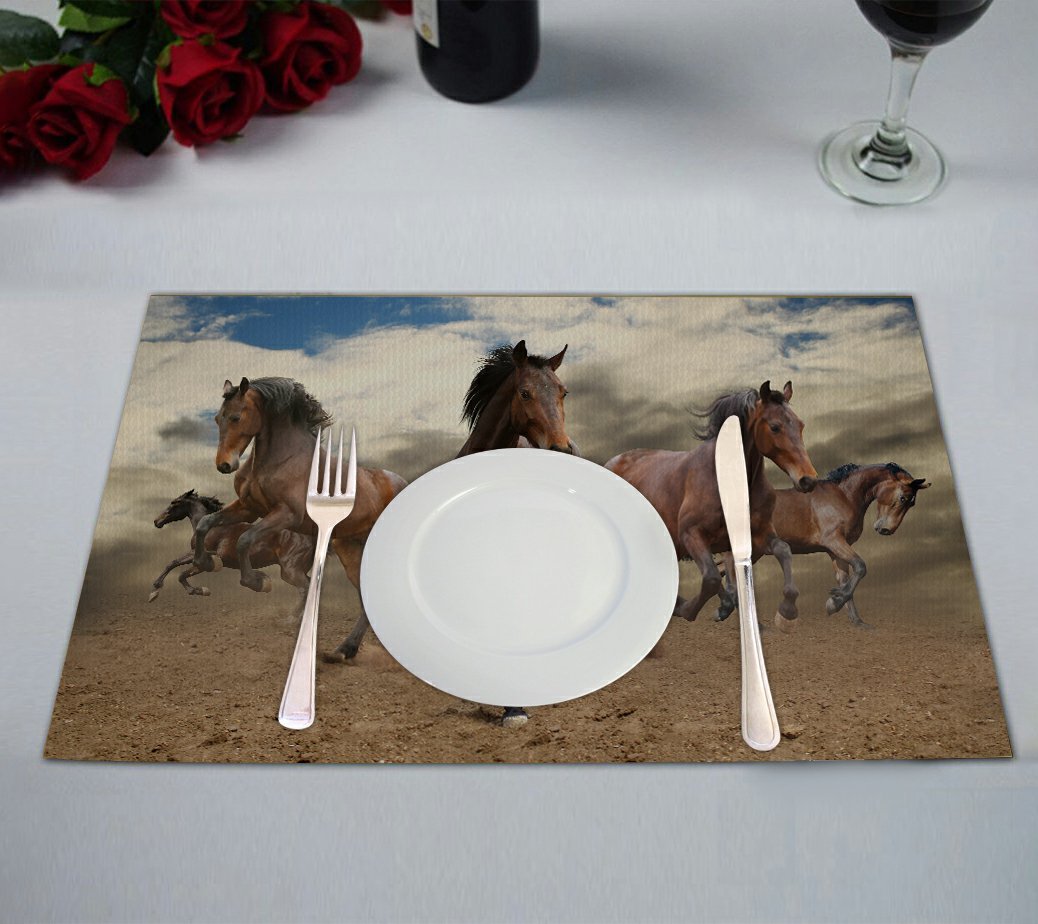 GCKG Wild Animal Placemat, Running Horses Placemat 12x18 Inch,Set of 2 ...