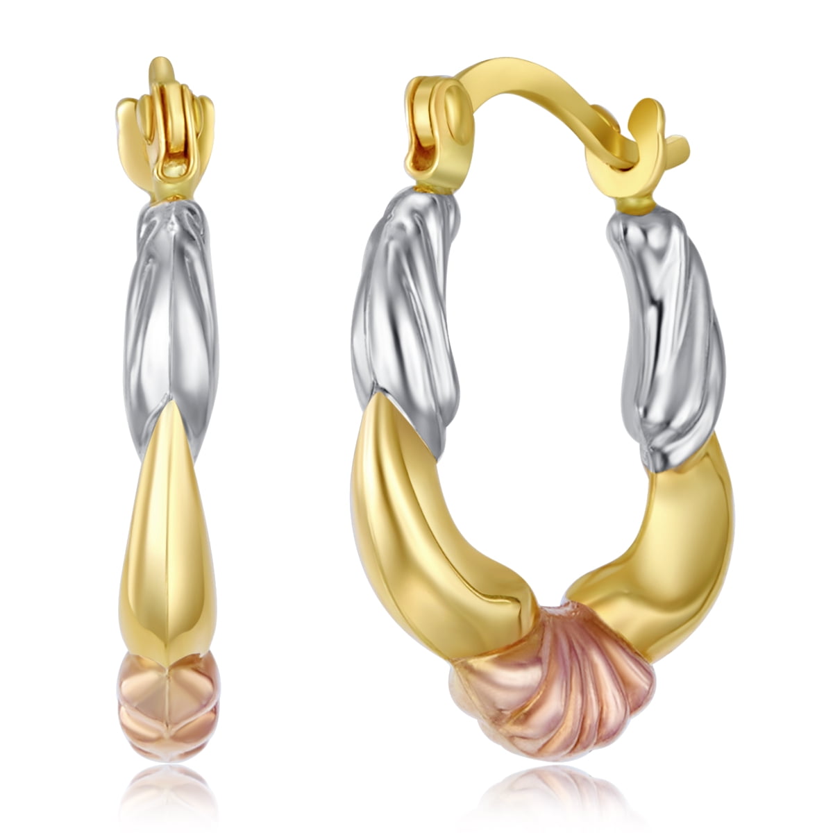 Wellingsale Ladies 14k Tri 3 Color Gold Polished Shell Fancy Hoop ... Wellingsale Ladies 14k Tri 3 Color Gold Polished Shell Fancy Hoop ...
