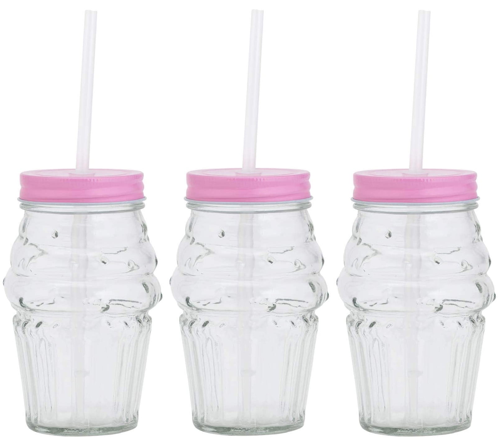 Amici Home Ice Cream Pink Lid 16 oz Glass Mason Jars with Reusable ...