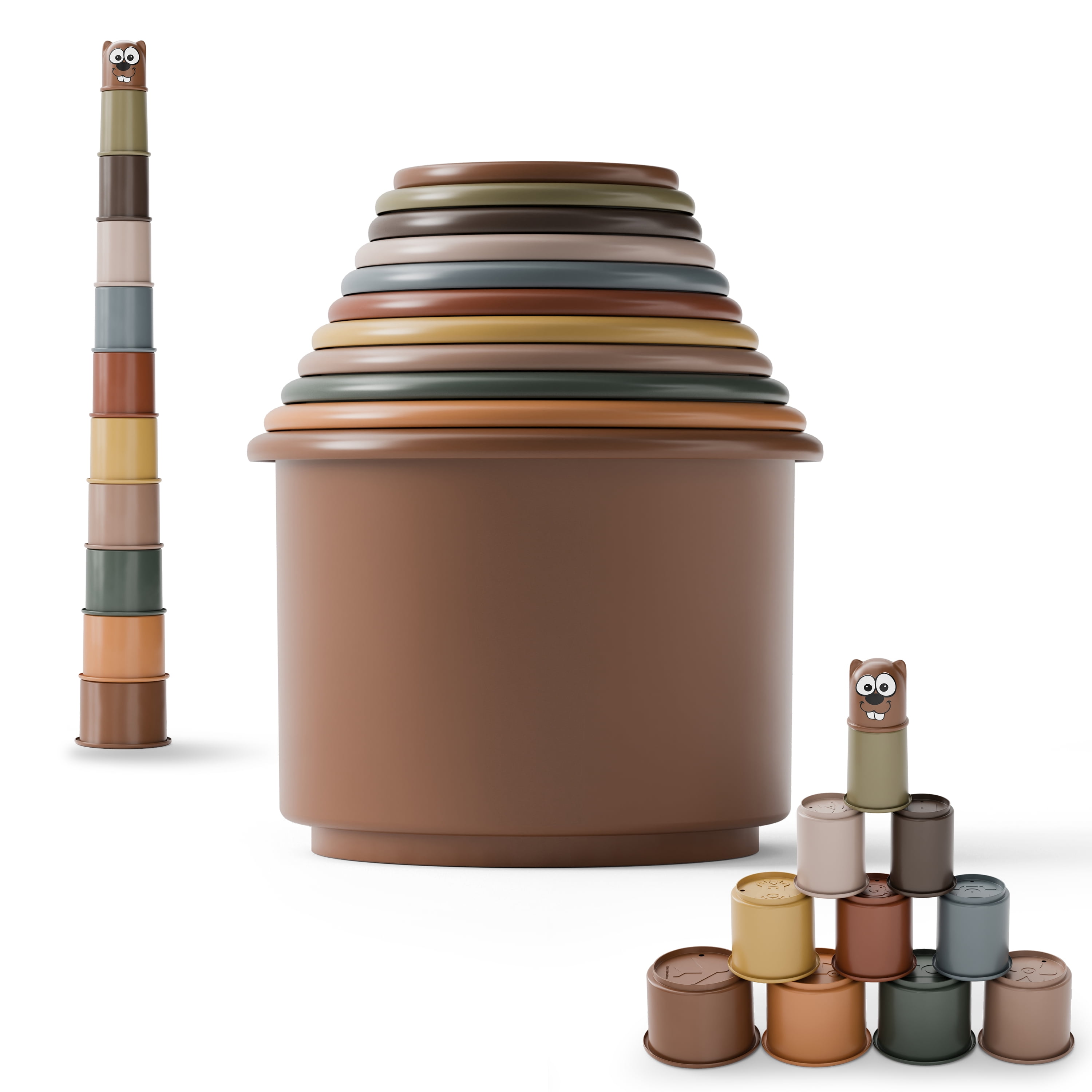 KIDSTHRILL Set of Brown Modern Design 11 Stacking Cups, Baby Toys for ...