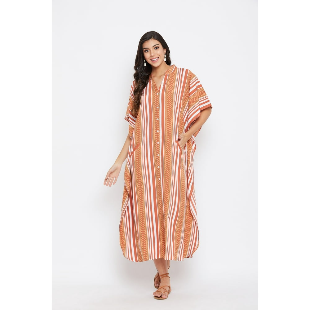 Oussum Womens Plus Size Kaftan Dresses With Pocket Stripes Boho Long