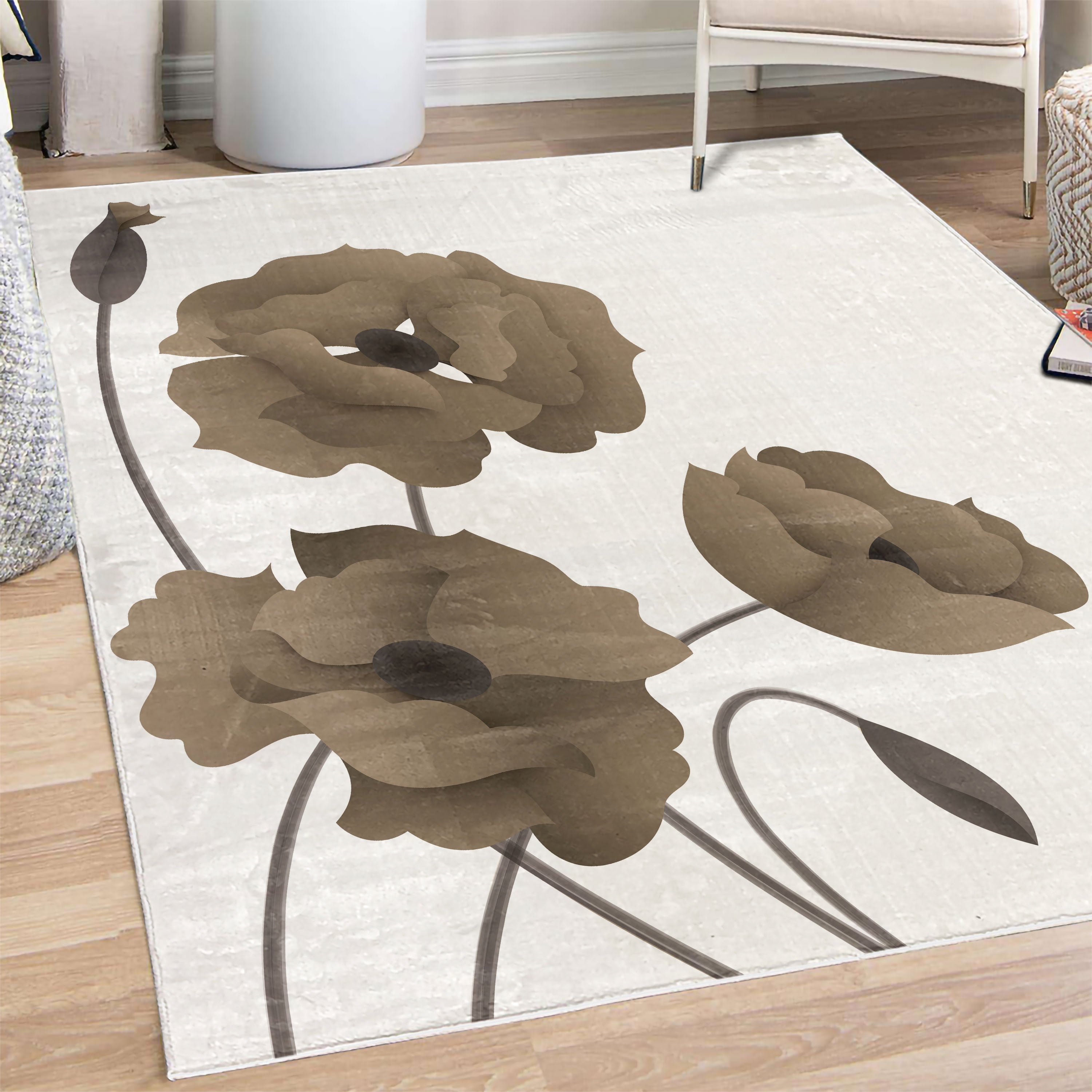 Floral Decorative Rug, Poppy Flowers Vivid Petals Buds Pastoral Purity ...