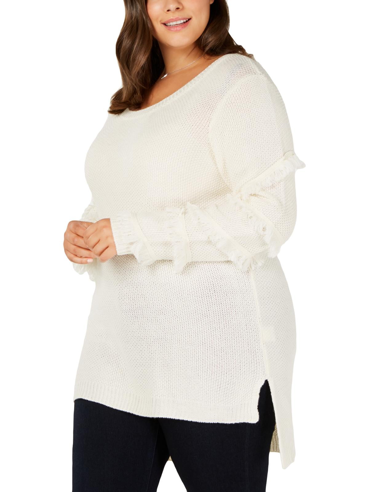 One A Womens Plus Knit Fringe Tunic Sweater Ivory 3X - Walmart.com