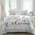 4 Piece Duvet Cover Set Queen, Welcome Word on Stripe Soft Breathable ...