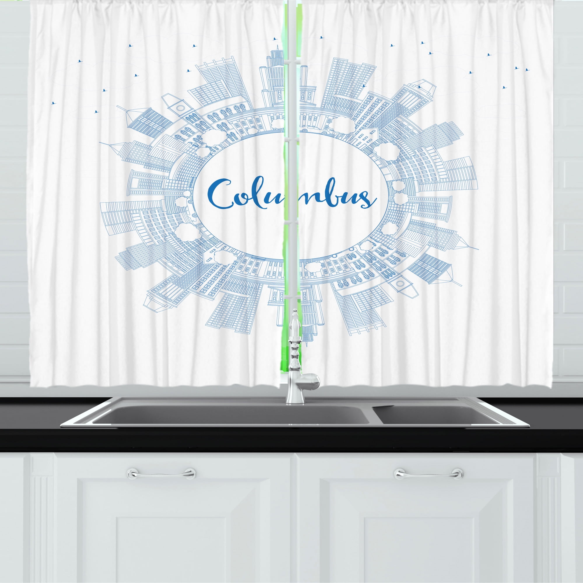 Ohio Art Kitchen Curtains, Columbus Skyline in a Round Shape Soft ...