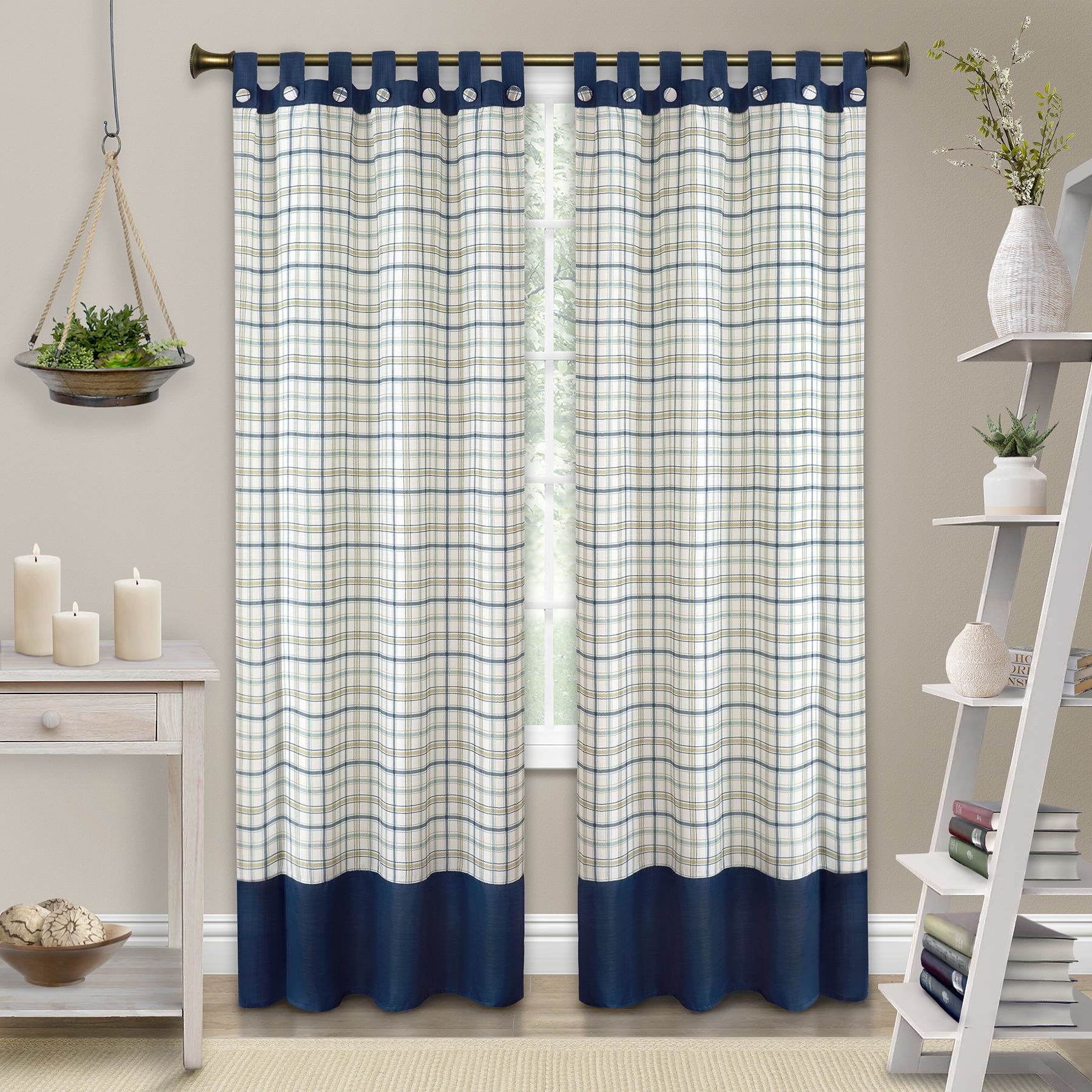 Achim Tattersall Button Tab Top Window Curtain Panel - 52x63 - Navy ...