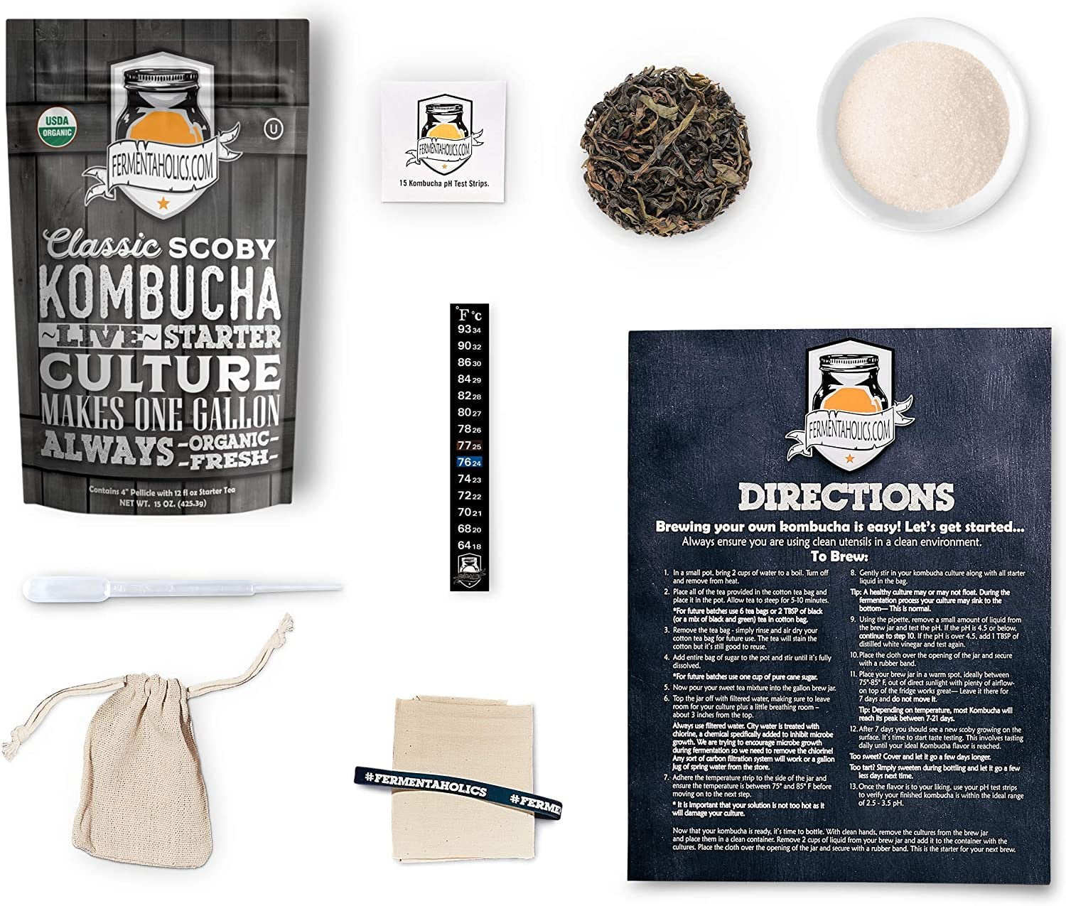 Kombucha Ingredient Kit - comes with SCOBY, Tea, Sugar - Make Your Own ...