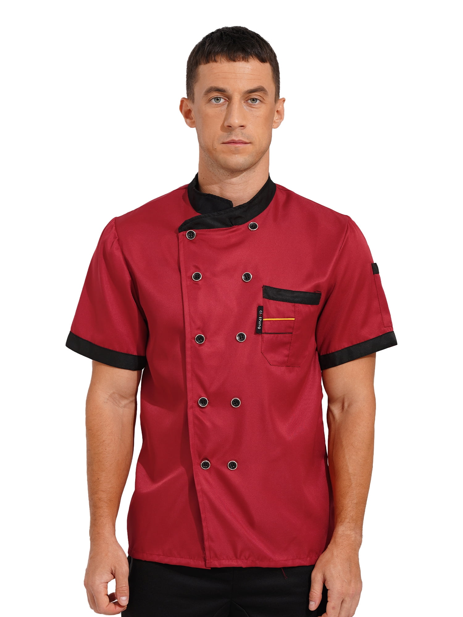 IEFIEL Mens Short Sleeve Chef Coat Double-Breasted Bakery Hotel Jacket ...