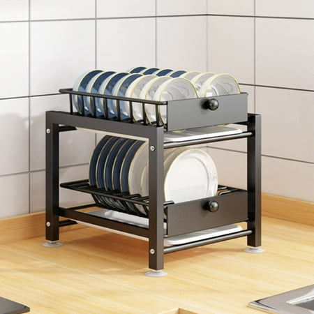 XBRW 2 Tier Dish Drying Rack for Kitchen Counter, Pull-Out Dish Drainer ...