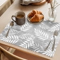 Ash Fronds Cotton Linen Placemats Set of 2, Gray Silver Slate Leaf ...