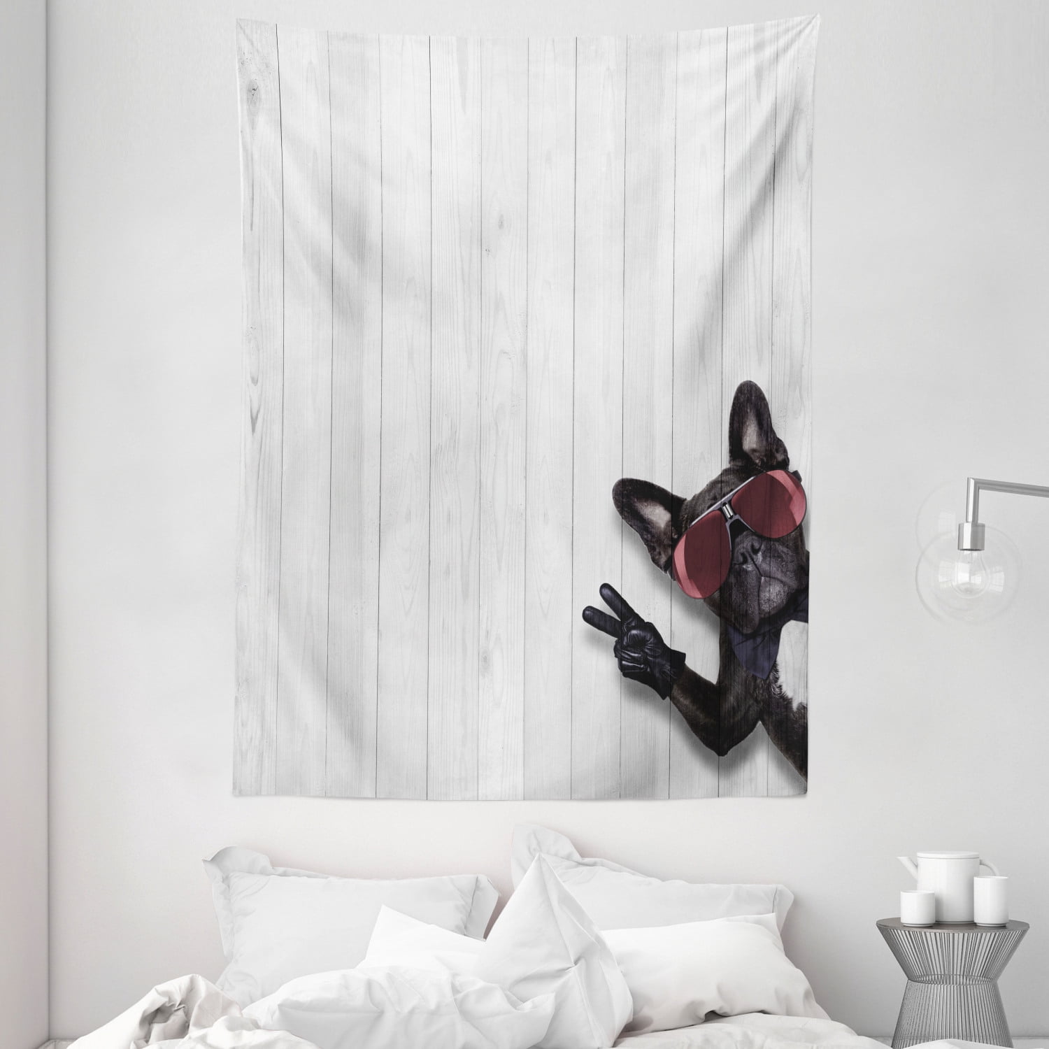 Animal Tapestry, Cool Husky Dog with Sunglasses Making Peace Sign with ...