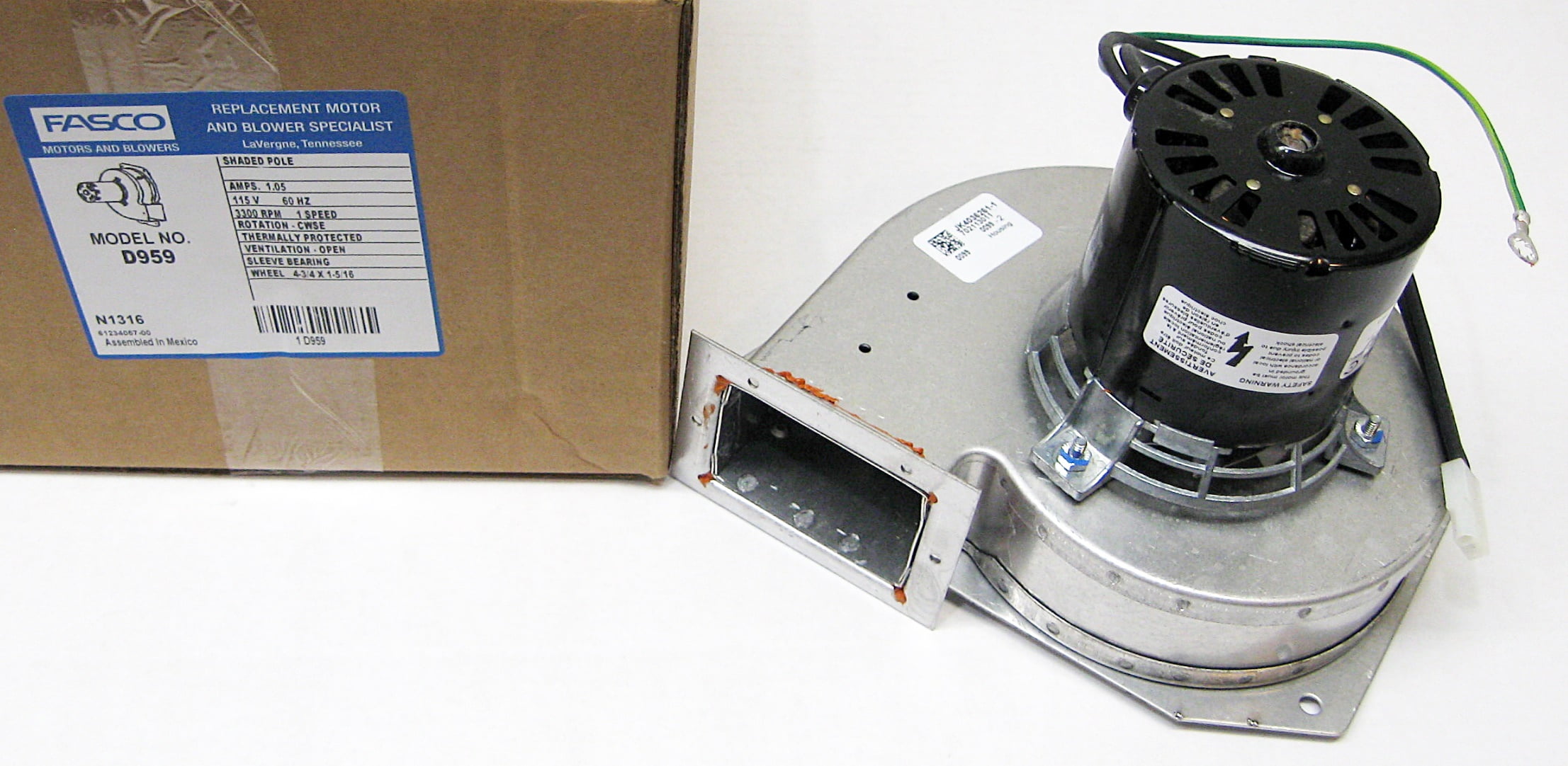 Fasco Draft Inducer Furnace Blower Motor D959 for Consolidated 401570 ...