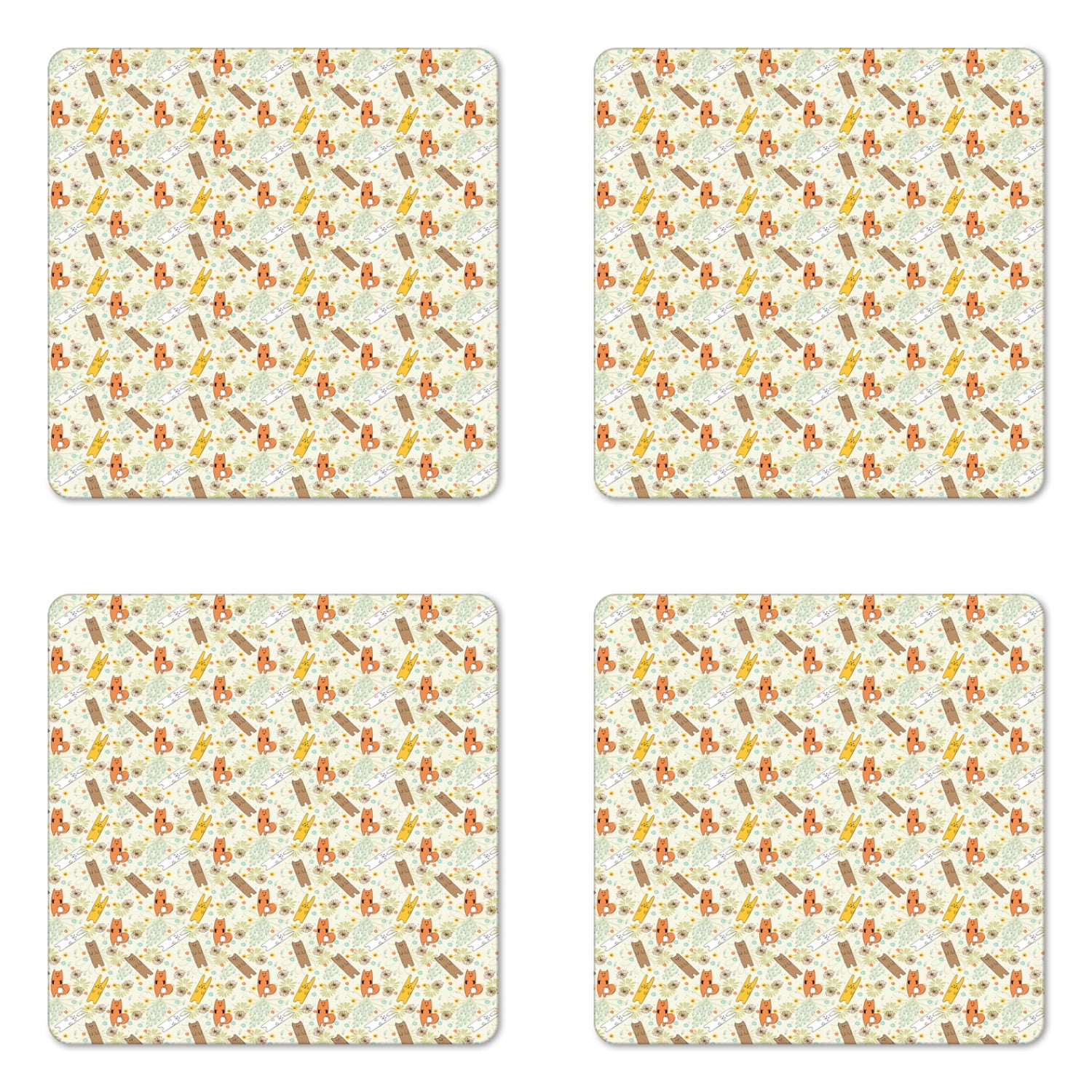 Nursery Coaster Set of 4, Bear Fox Bunny Animals of the Forest Pattern ...