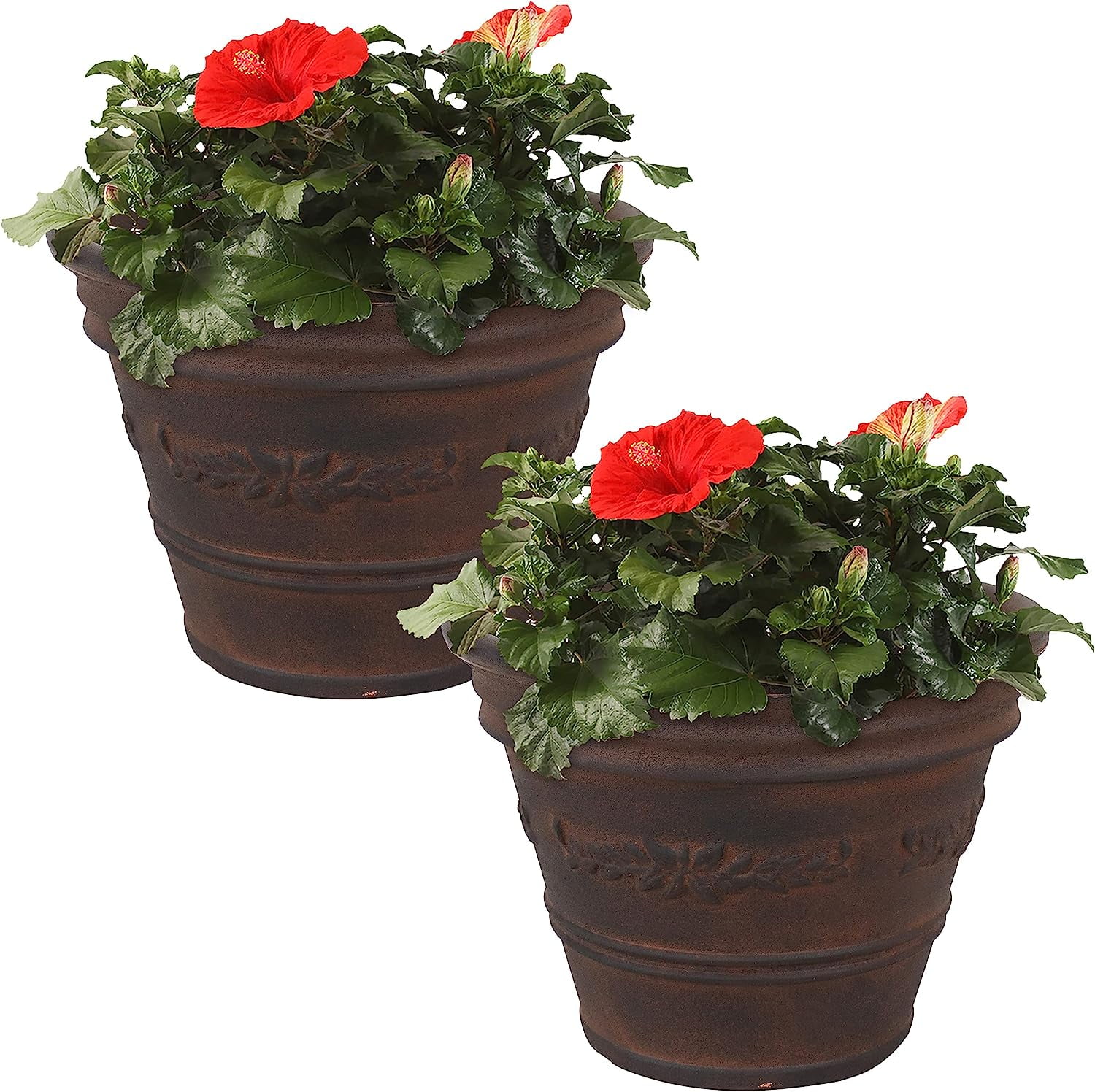 GUAIPOU Laurel 13-Inch Indoor/Outdoor Double-Walled Polyresin Planter ...