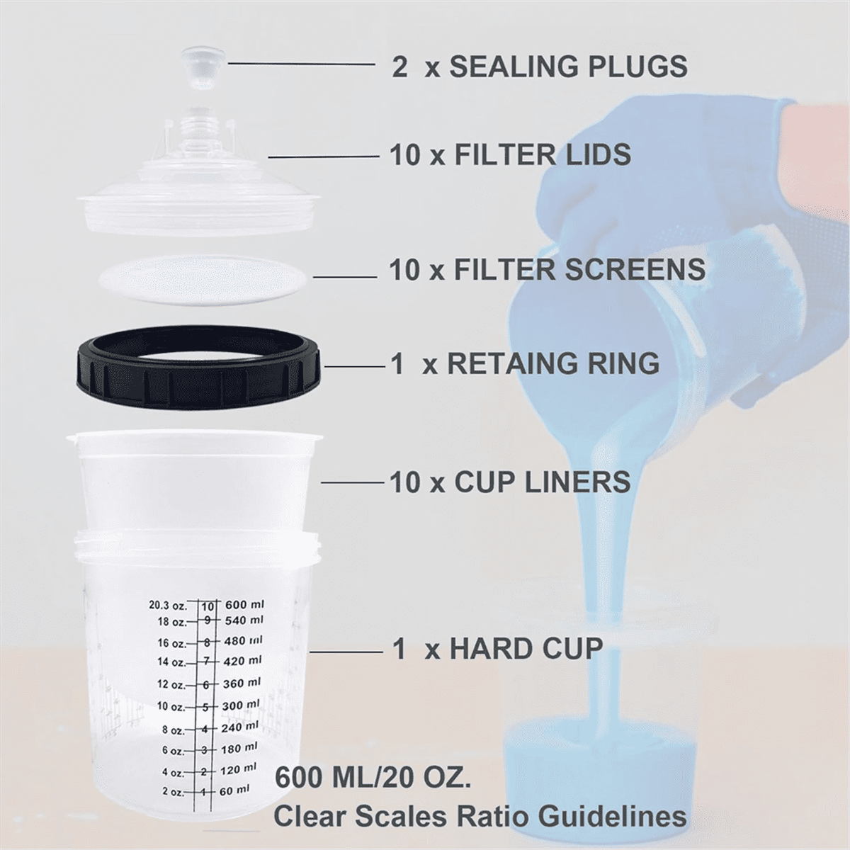 HVLP Spray Gun Cups Paint Sprayer Mixing Cup Liner And Cap Kit System ...