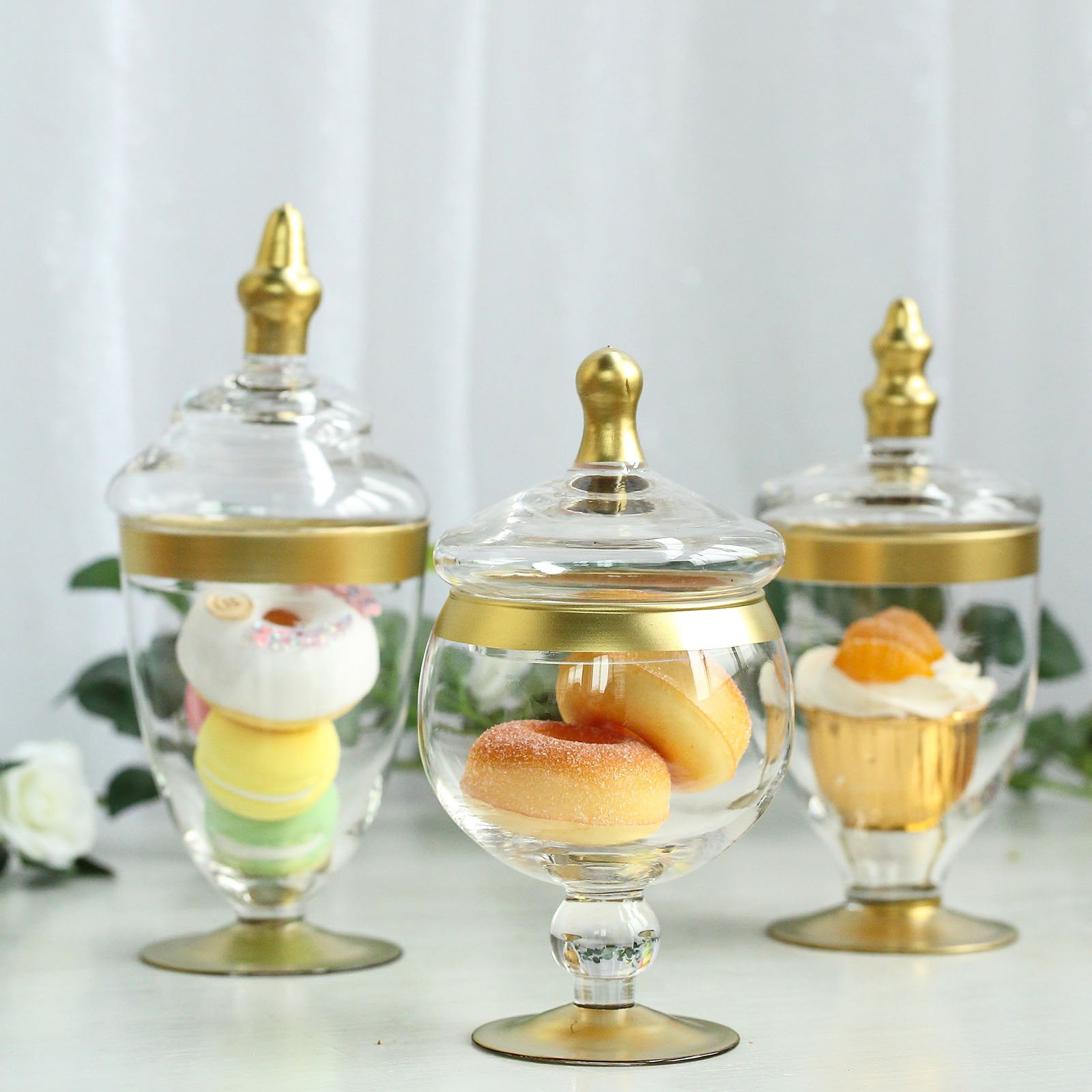 Efavormart 3 Pack Gold Glass Apothecary Jars Candy Buffet Containers