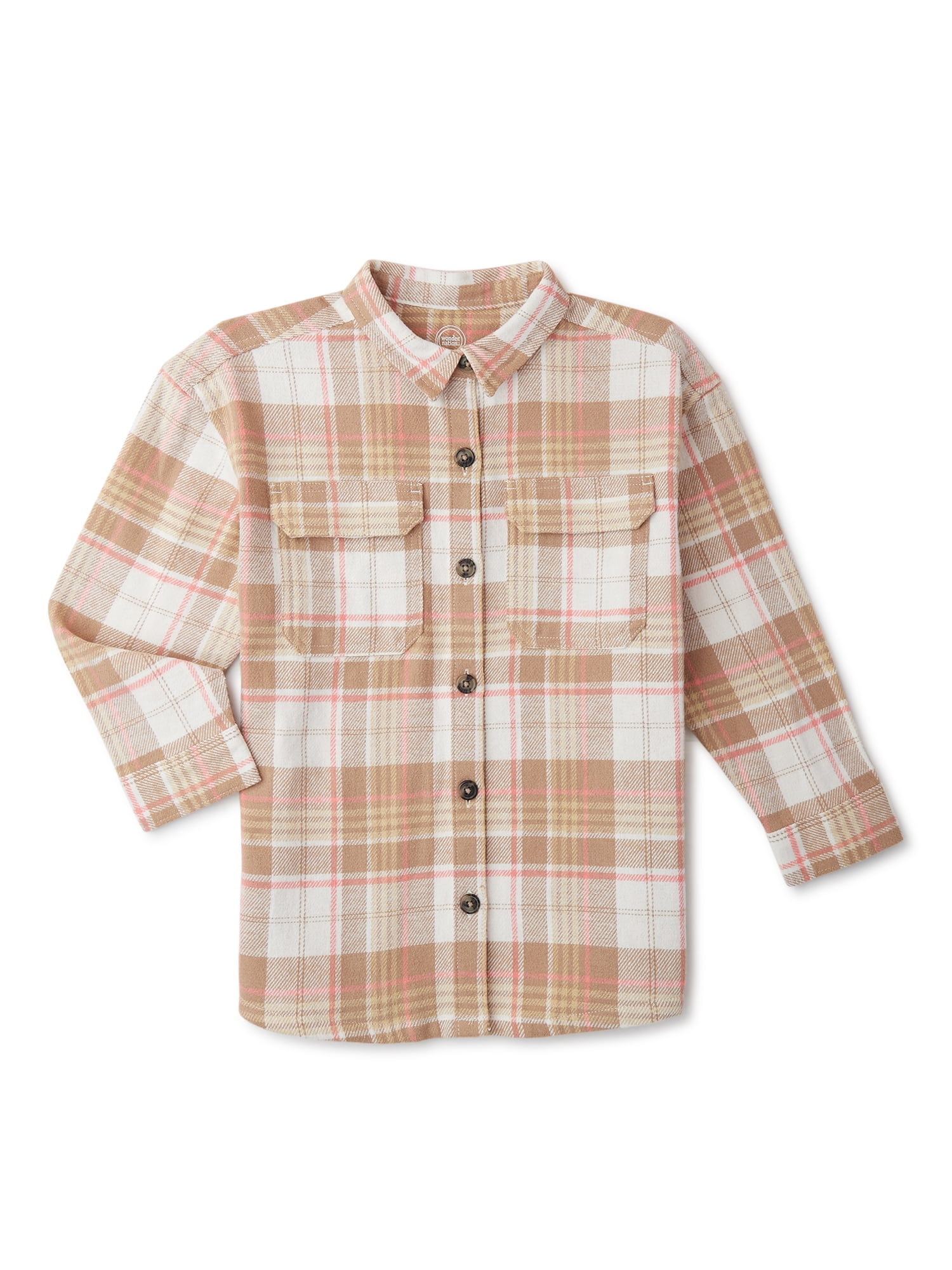 Wonder Nation Girls Long Sleeve Plaid Shacket, Sizes 4-18 & Plus ...