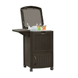 Suncast 77 Qt Resin Wicker Patio Cooler w/ Cabinet & Wire Basket, Java ...