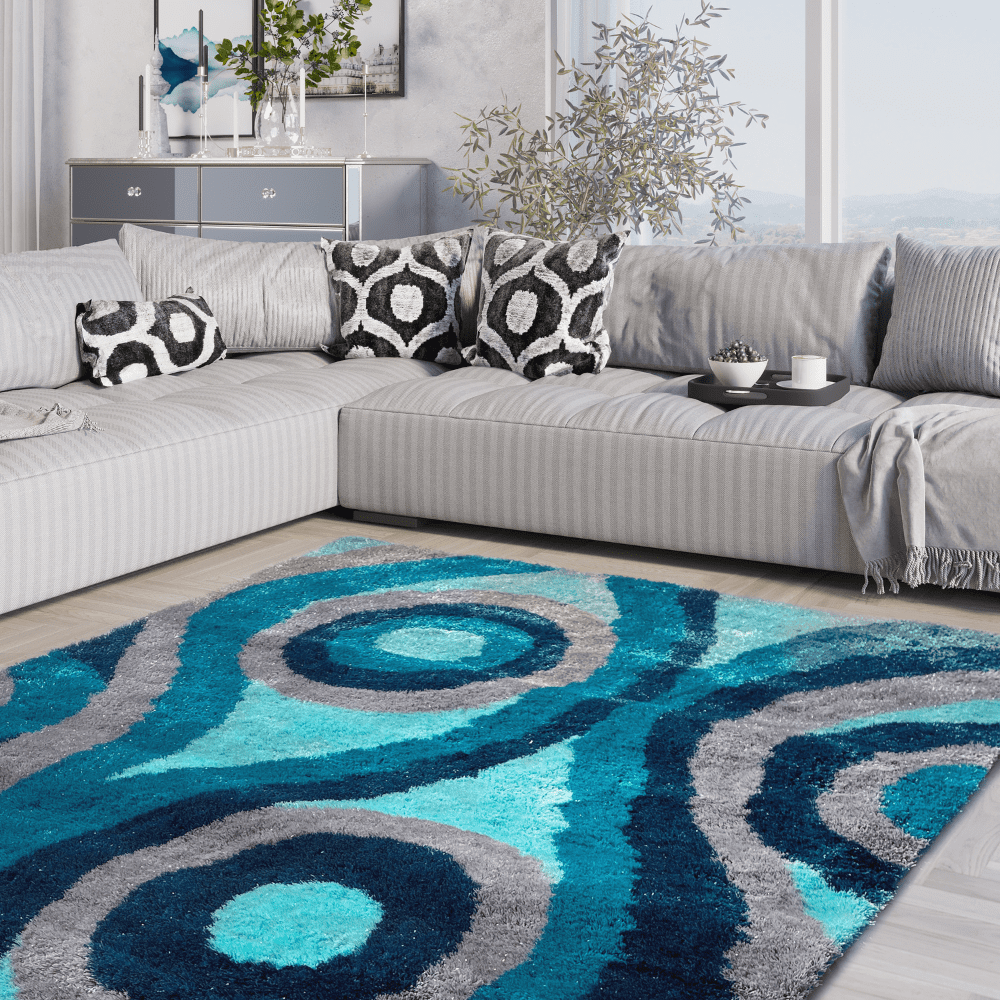 Optima Echo Aqua Blue 8x10 ft Shag Area Rug - Walmart.com