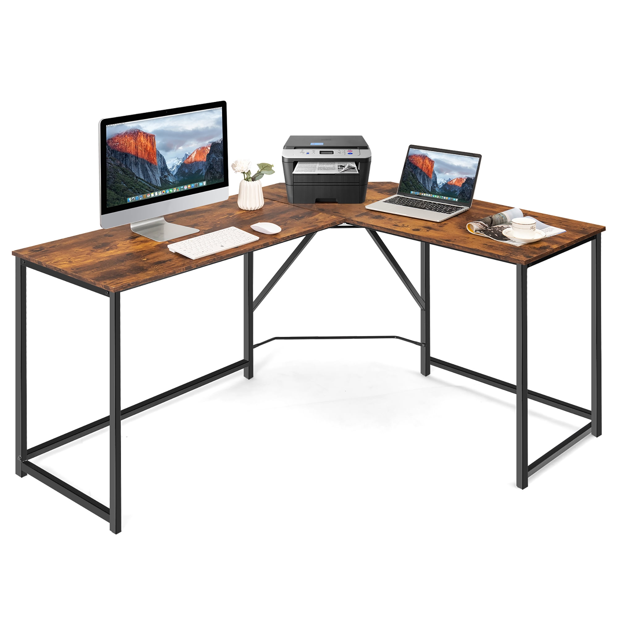 Costway 58''x 47'' L Shaped Corner Computer Desk Home Office ...