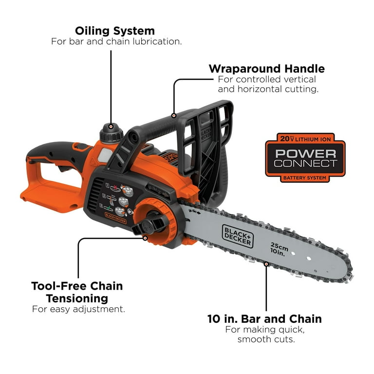 BLACK DECKER 20V MAX Lithium 10 in. Chainsaw with Auto Oiling and Tool Free Chain Tensioning Walmart