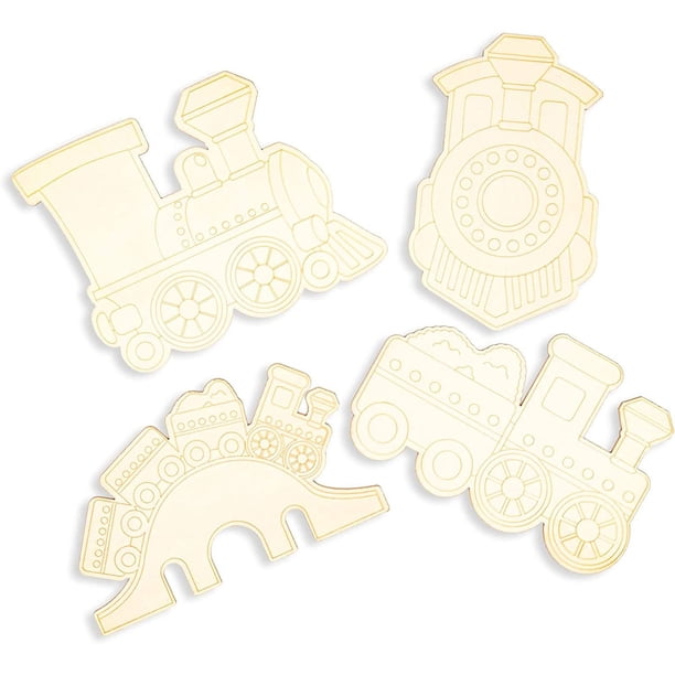 24 Pack Unfinished Wood Slice Train Cutouts for Crafts, Wooden Trains ...