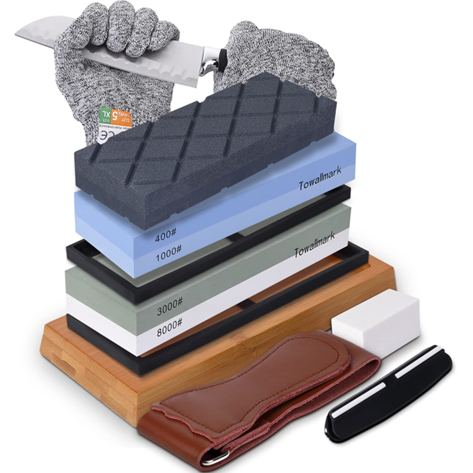 LingStar Knife Sharpening Stone Kit 4 Side Grit 400/1000 3000/8000, 9 ...