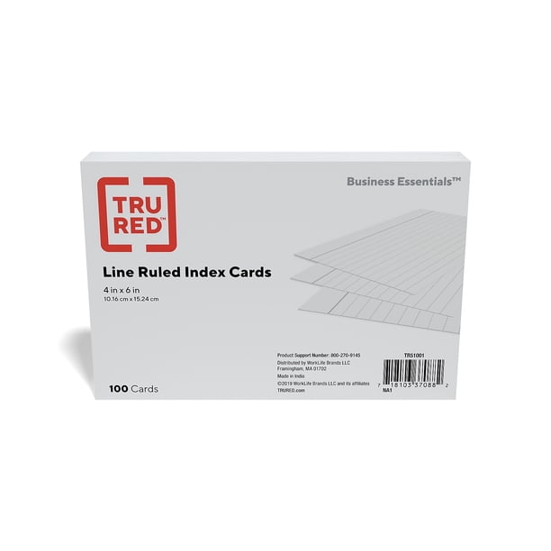 Staples 4" x 6" Line Ruled White Index Cards 100/Pack (51001) TR51001 ...