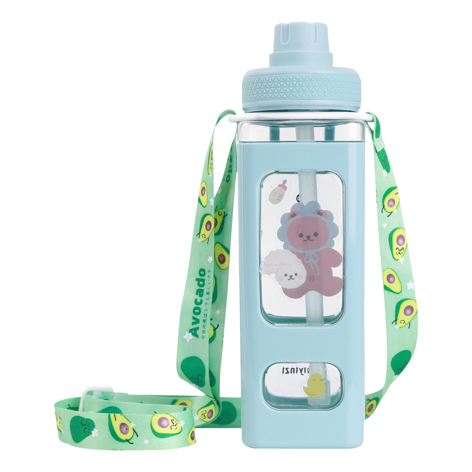 Kawaii Water Bottle for Kids Cute Water Bottles with Straw Portable Square Drinking Bottle ...