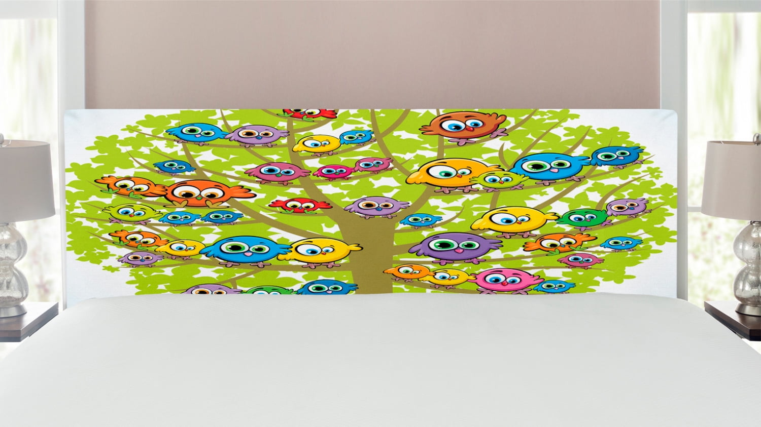 Funny Headboard, Cartoon Group of Fun Colorful Canary Bird Family on ...