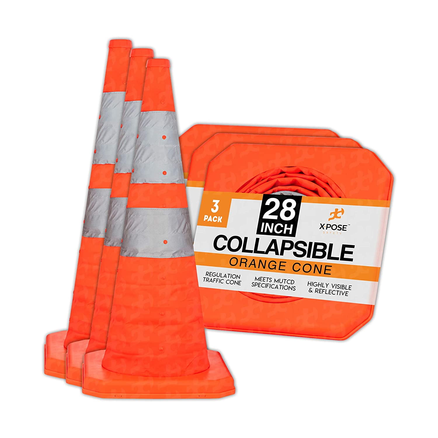 Collapsible Orange Traffic Safety Cone - 28 Inch - Heavy Duty ...