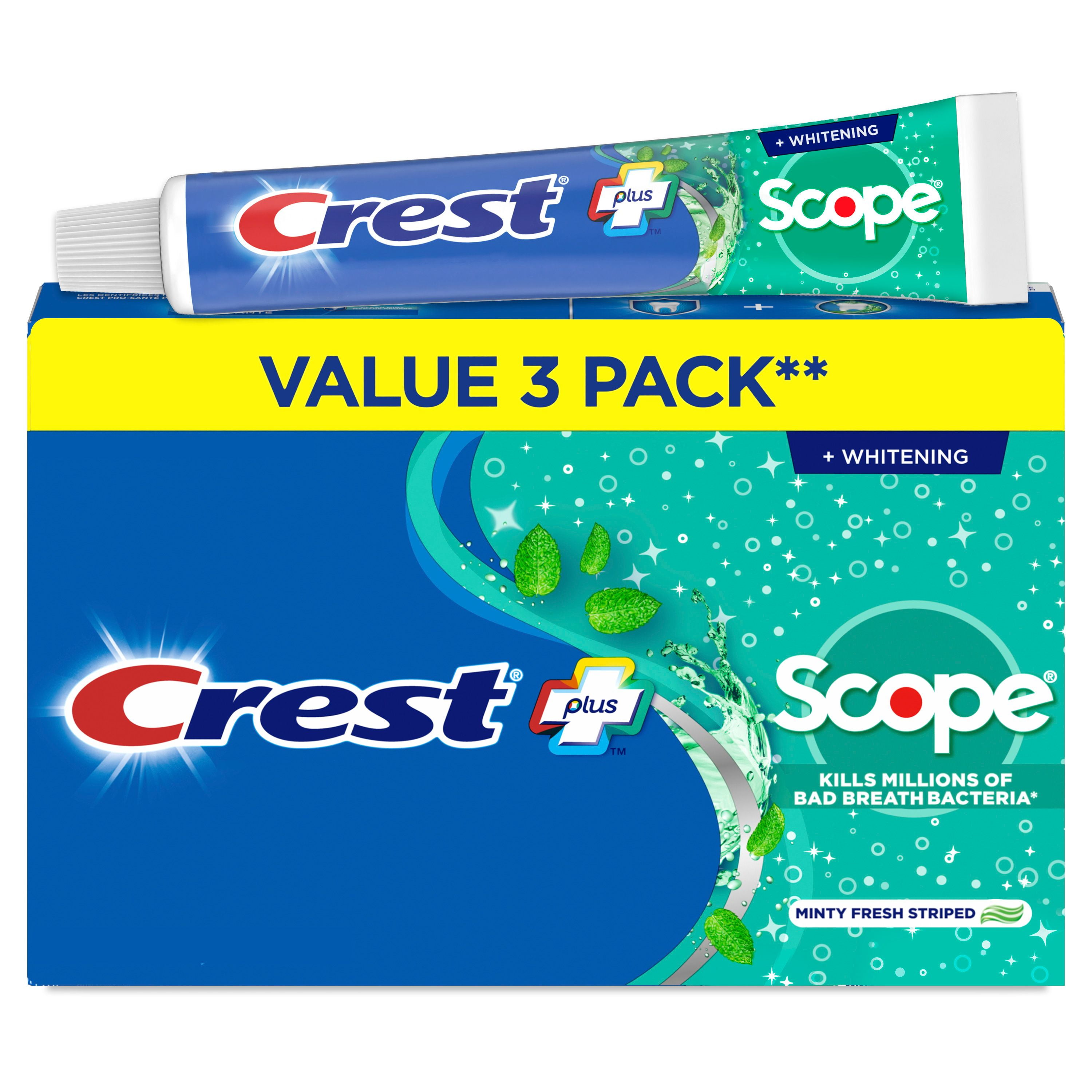Crest Complete Whitening Plus Scope Toothpaste, Minty Fresh, 3 x 120 mL ...