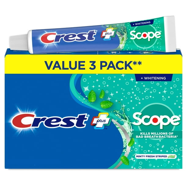 Crest Complete Whitening Plus Scope Toothpaste, Minty Fresh, 3 x 120 mL ...