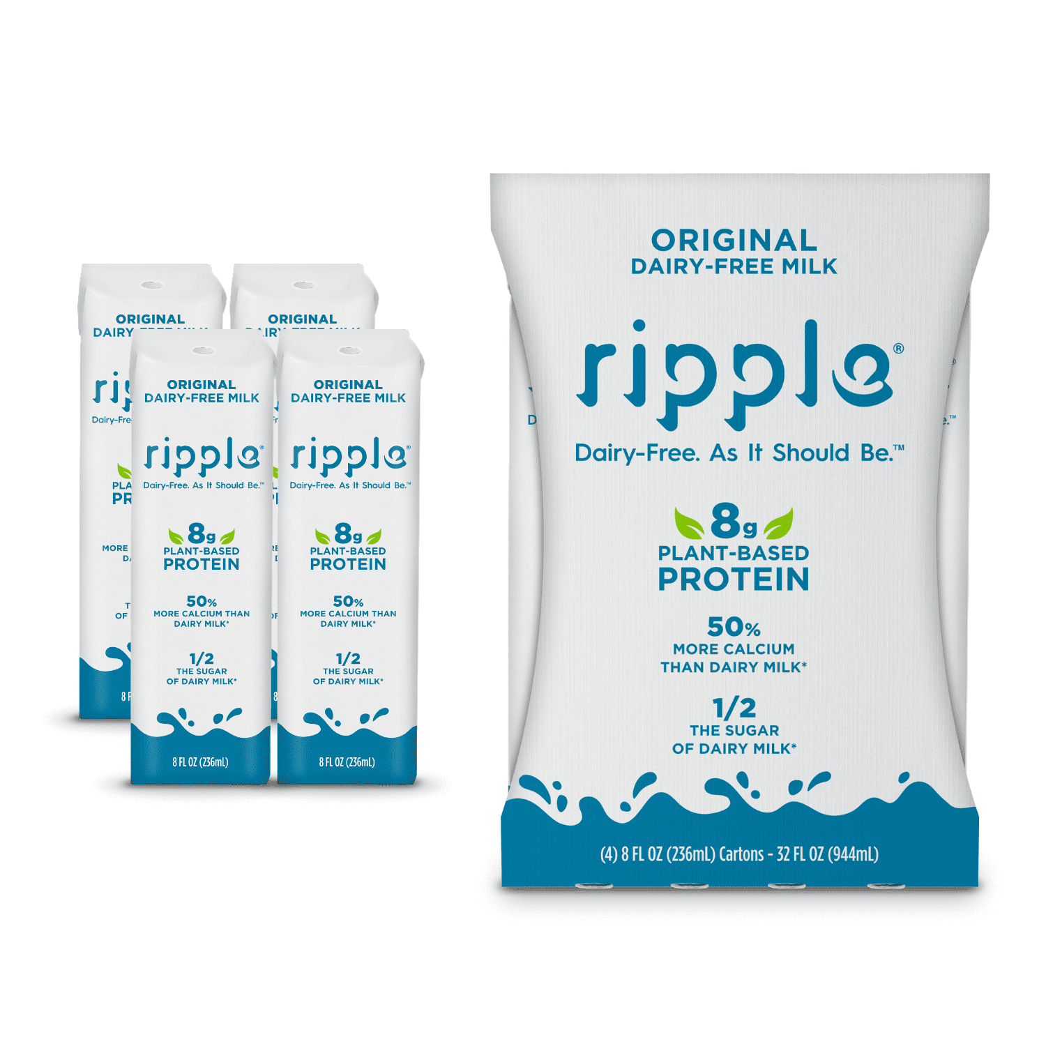 Ripple Original Non-Dairy Milk, Plant-Based, Shelf Stable, 8g Protein ...