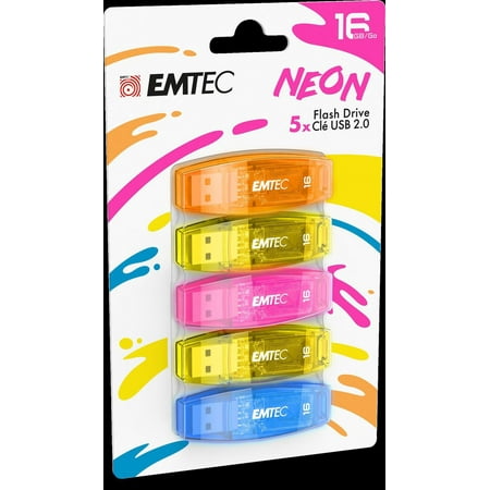 Emtec USB2.0 16GB P5 NEON, Emtec 5-Pack 16GB 2.0 USB - Walmart.ca