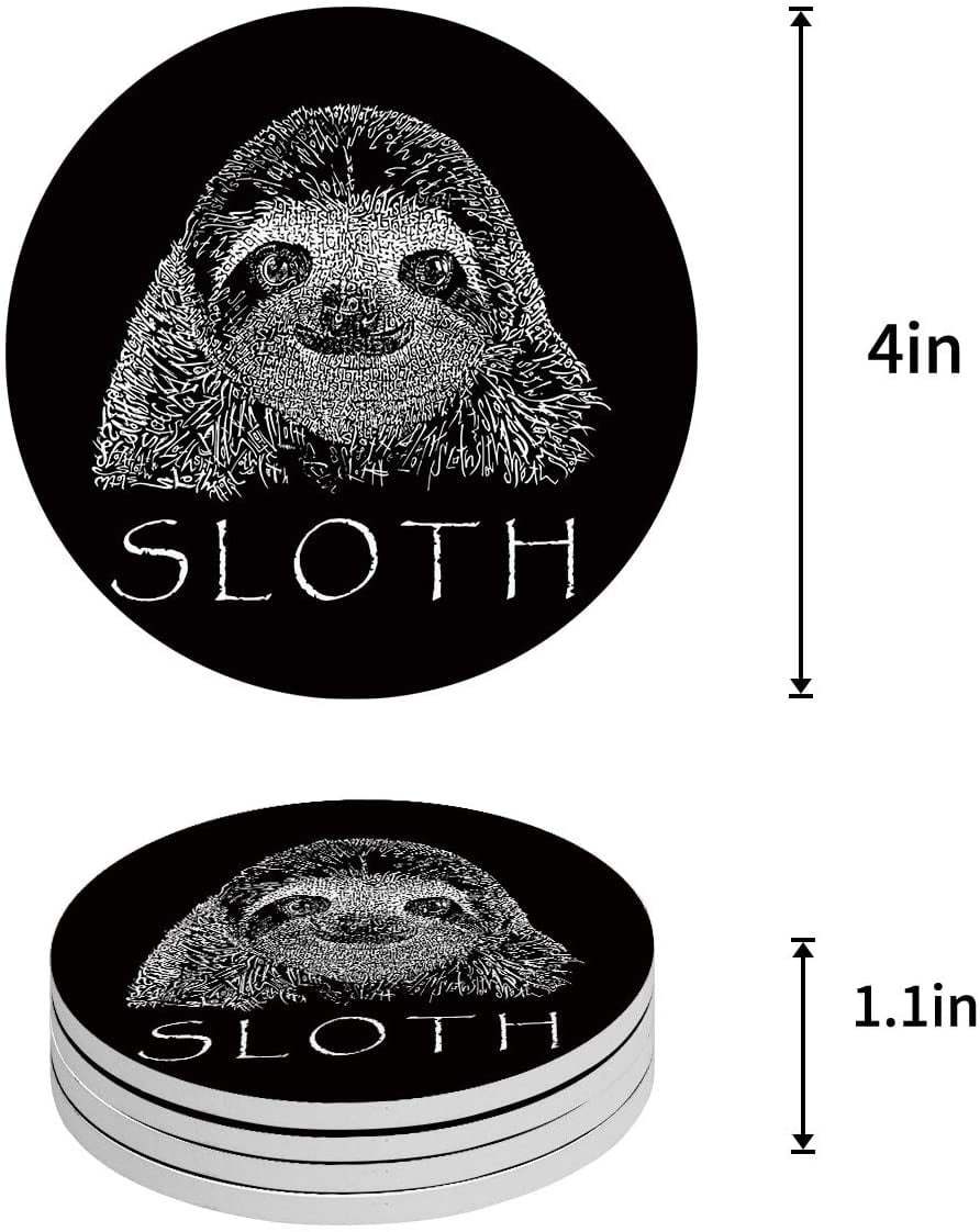 ZHANZZK Sloth Set of 4 Round Coaster for Drinks, Absorbent Ceramic ...