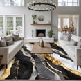 Abstract Art Large Area Rugs 6x9 ft Black Gold Gradient Marbling Water ...