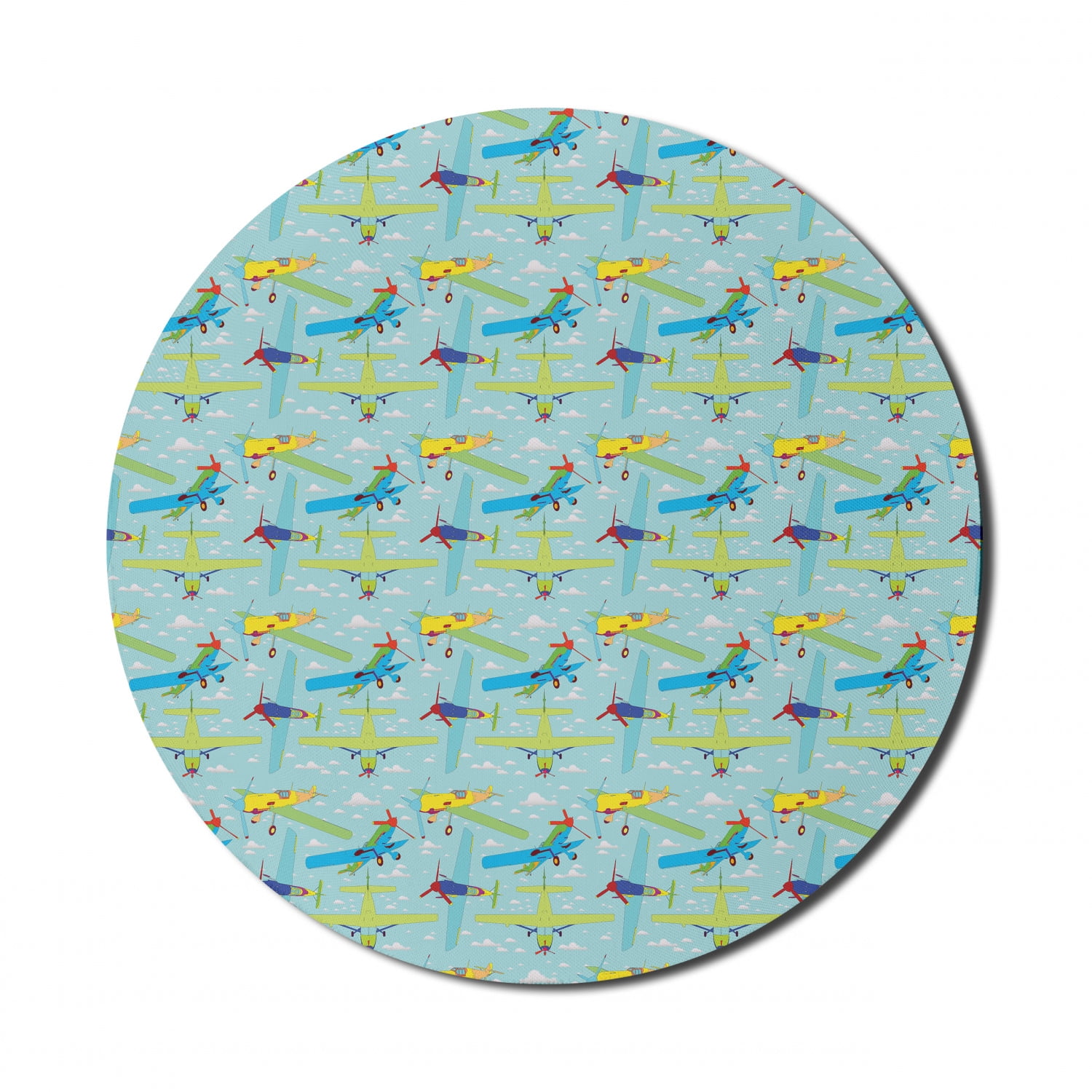 Cartoon Airplane Mouse Pad for Computers, Cloudy Sky Background with ...