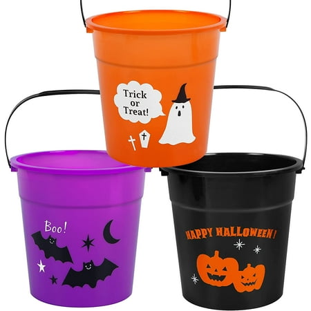 Halloween Candy Bucket, Set of 3 Halloween Plastic Jack-O-Lantern Bat ...