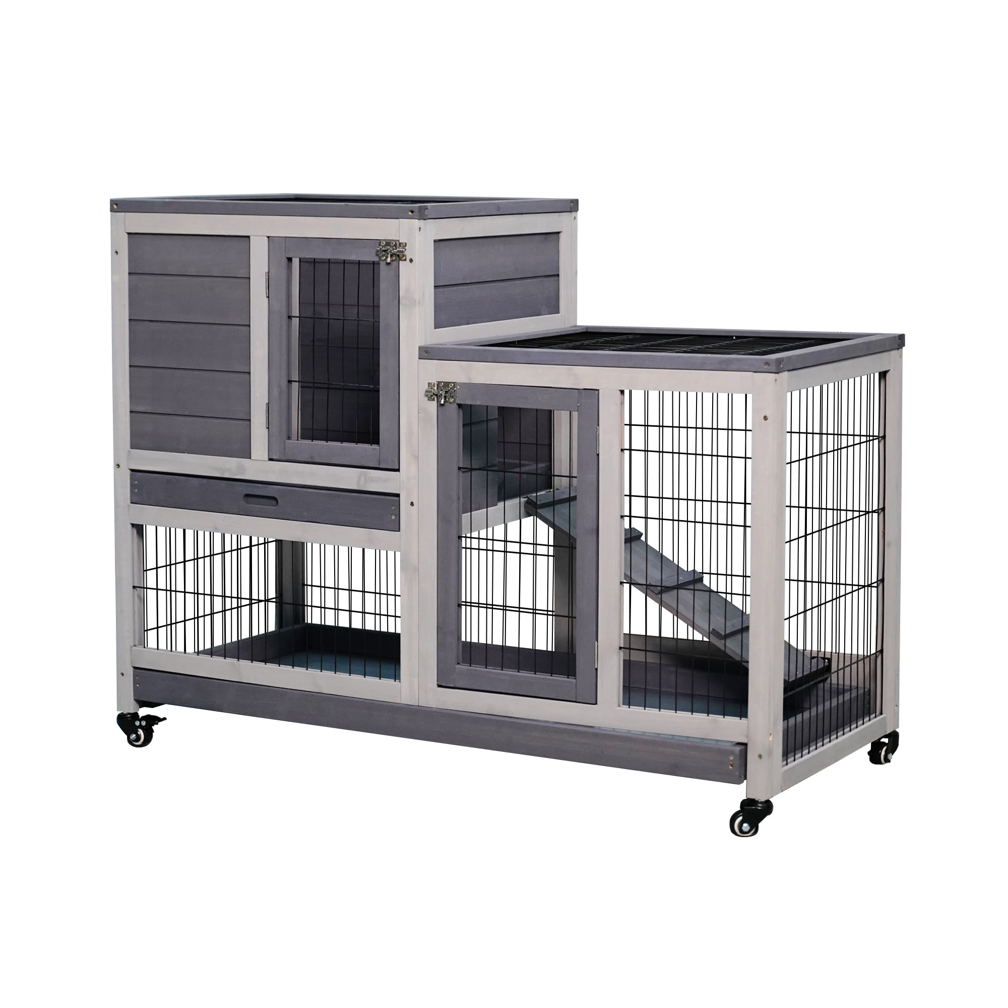 Rabbit Hutch, Wooden Outdoor Rabbit Cage with running cage, Movable ...