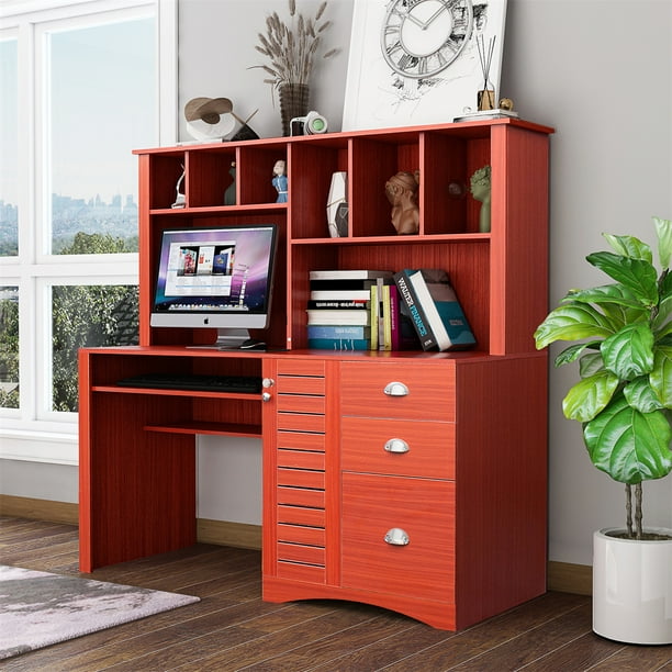 Computer Desk with Hutch, Writing Desk Study Table Storage Cabinet with ...