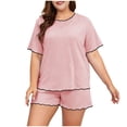 Bxsruta Plus Size Women's Wavy Trim Short Sleeve Top and Shorts ...