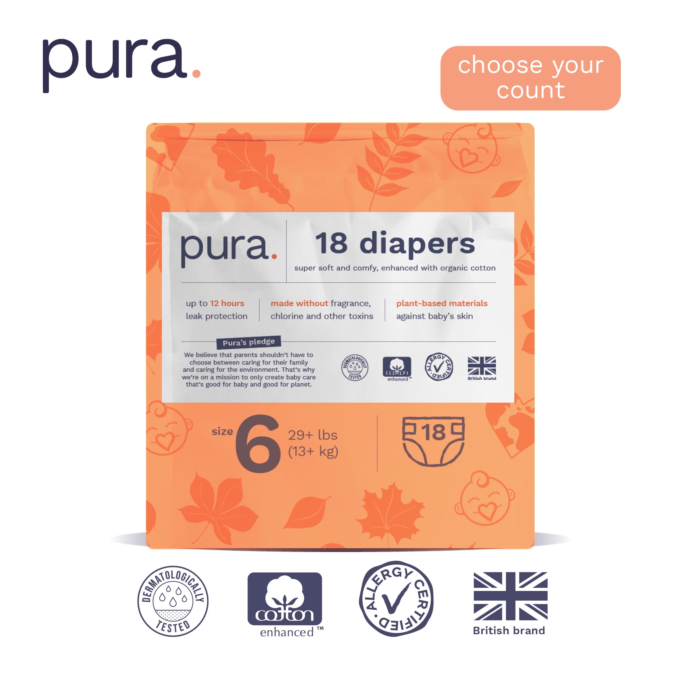 Pura Sensitive Soft Sustainable Diapers Size 6, 18 Count (Choose Your ... Pura Sensitive Soft Sustainable Diapers Size 6, 18 Count (Choose Your ...