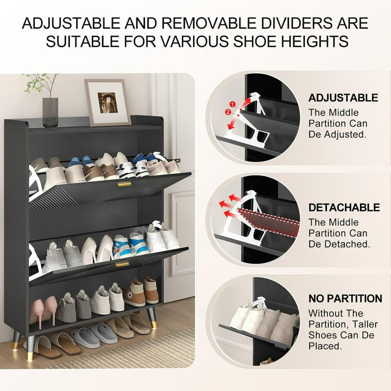 Farmhouse Style Shoe Cabinet 31.5 Inch Shoe Cabinet With 2 Flip Drawers ...