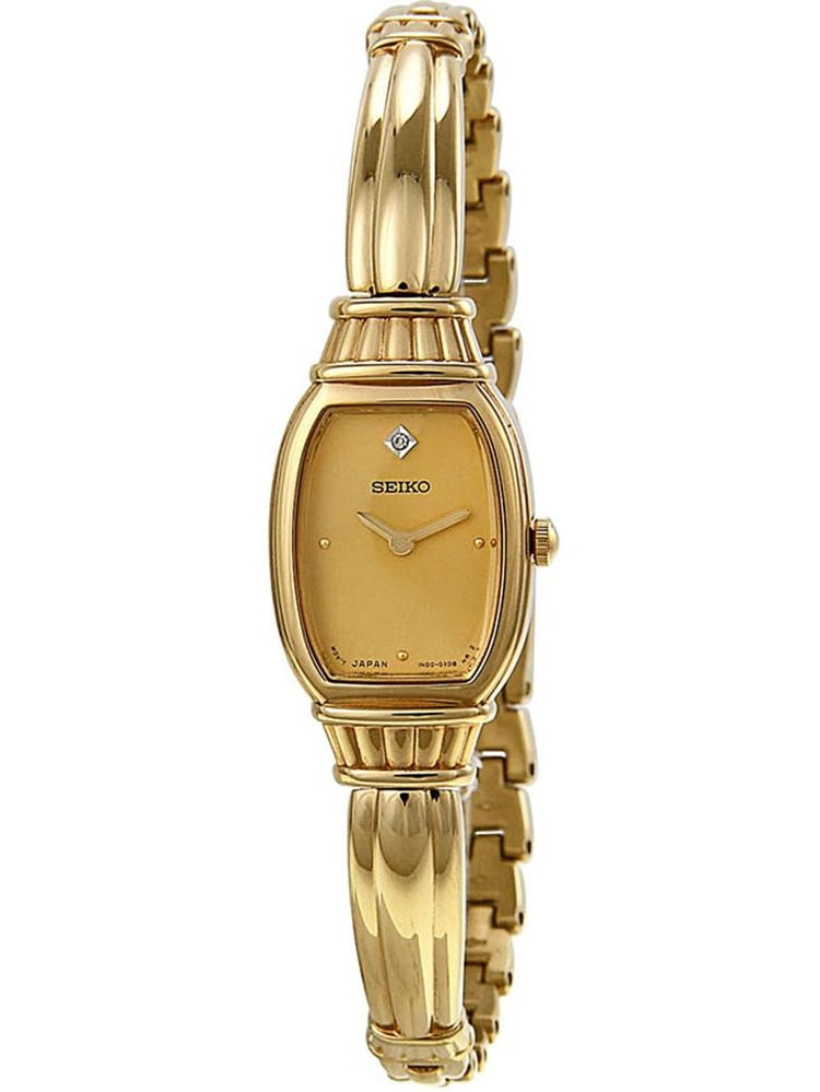 Seiko Women's Gold-Tone Steel Bracelet & Case Hardlex Crystal Quartz ...