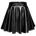 Womens Pleated Skirt Patent Leather Skirt Classic High Waisted Trendy Skirts Nightclub Pleated