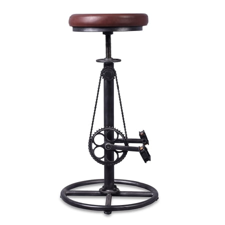 LOKKHAN Industrial Bar Stool-Rustic Swivel Bike Stool PU Leather Seat ...
