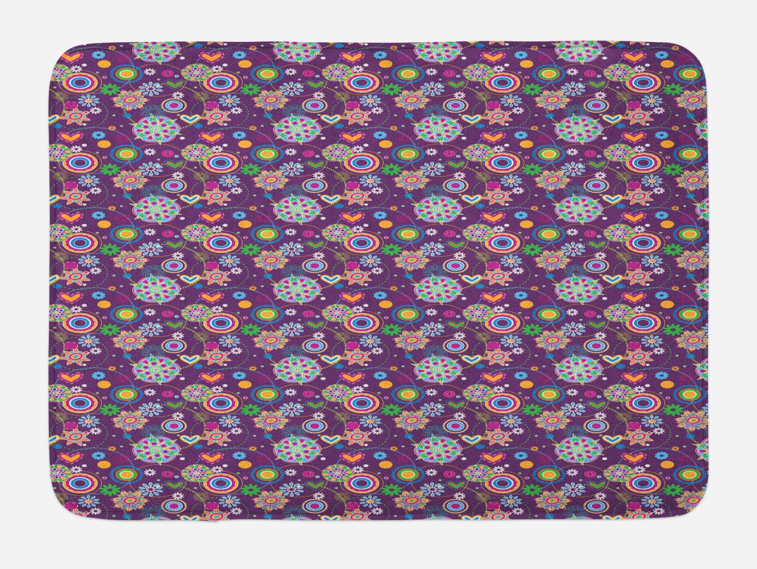 Hippie Bath Mat, Sixties Style Illustration with Peace and Love Themes ...
